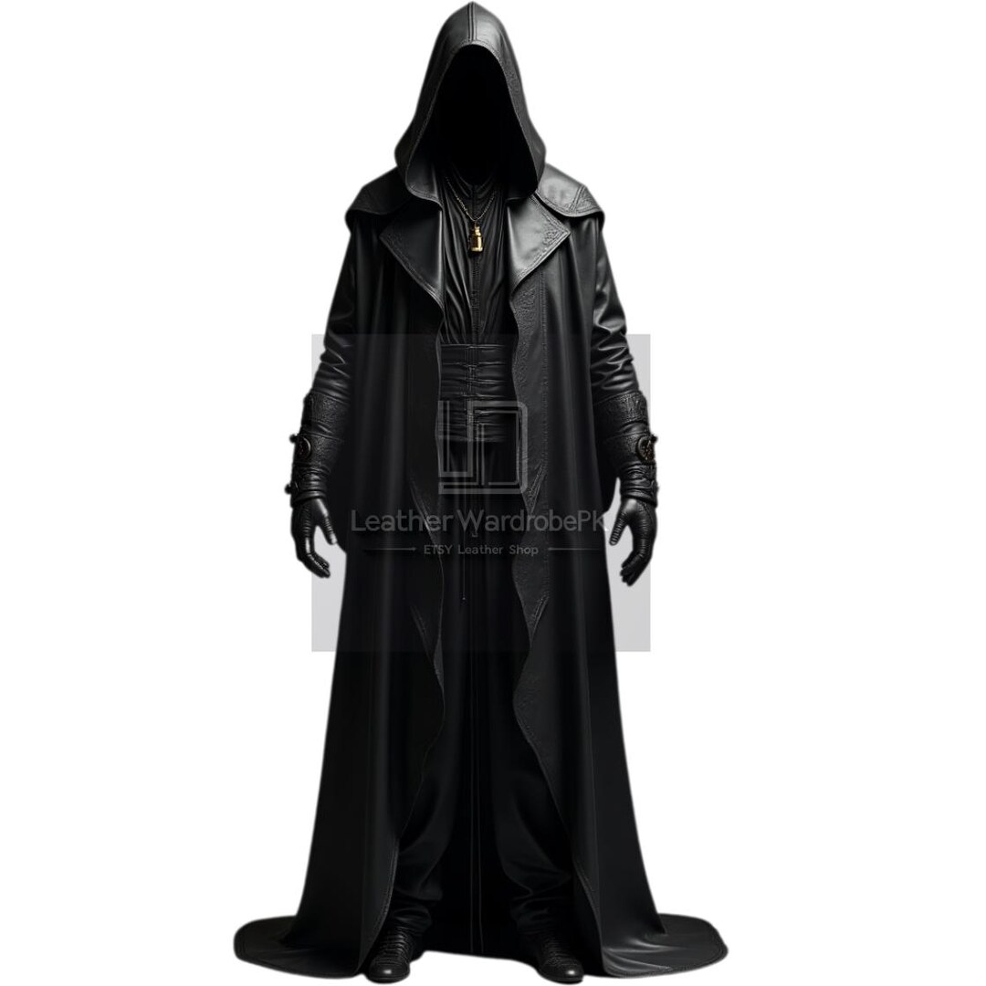 Handmade Gothic Black Leather Cloak: Cosplay Cape With Gold Pendant - Etsy