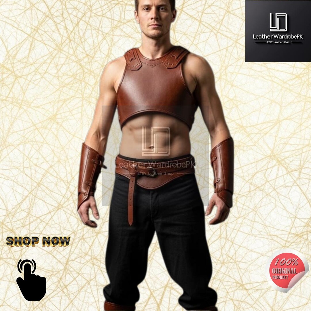 Dark Leather Armour With Chest Plate & Bracers – Gothic Cosplay Outfit ...