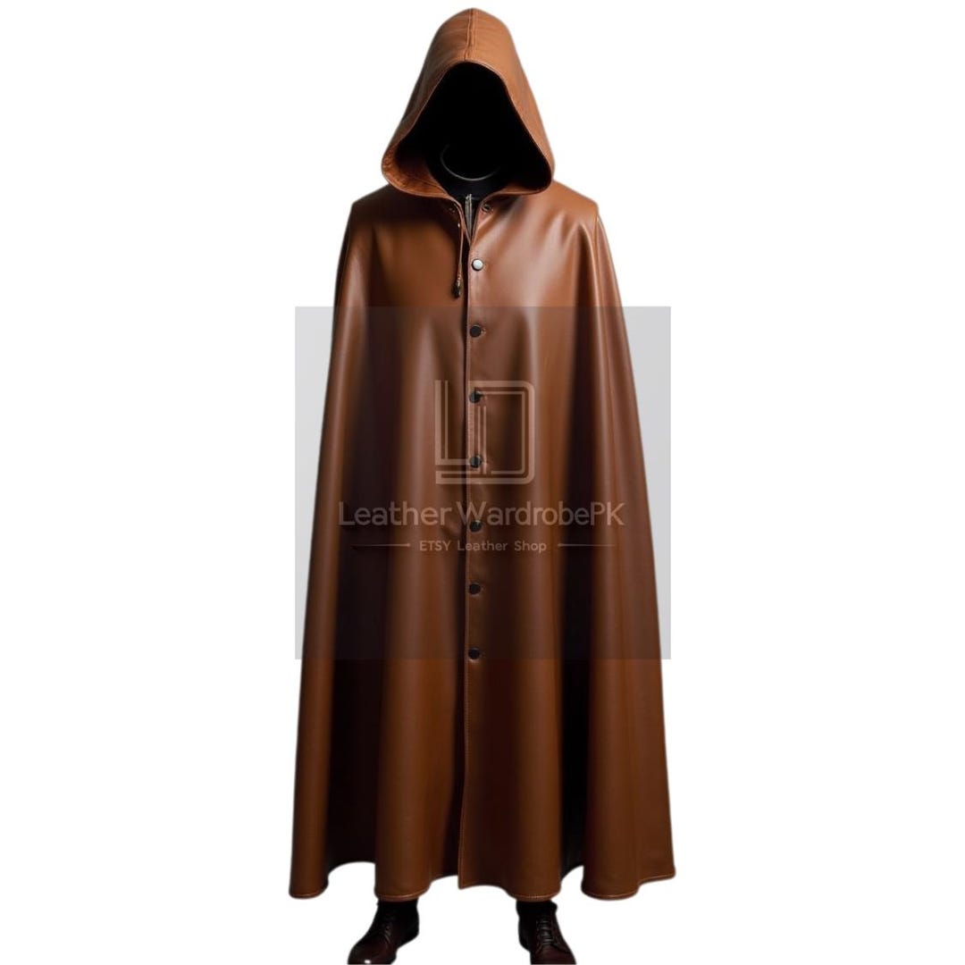 Majestic Brown Leather Hooded Cloak-full-length Steampunk Cape With ...
