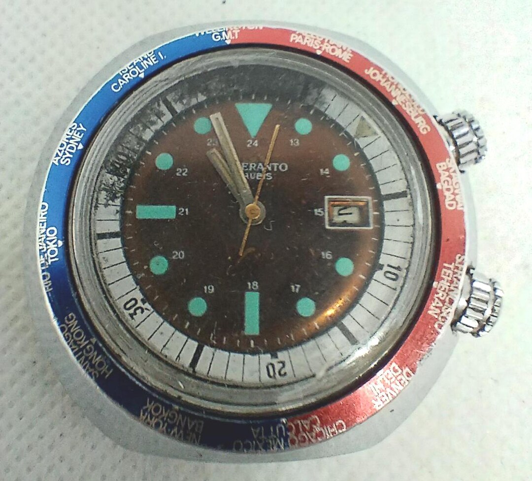 Vintage Esperanto World Time Diver Watch France 80's. - Etsy