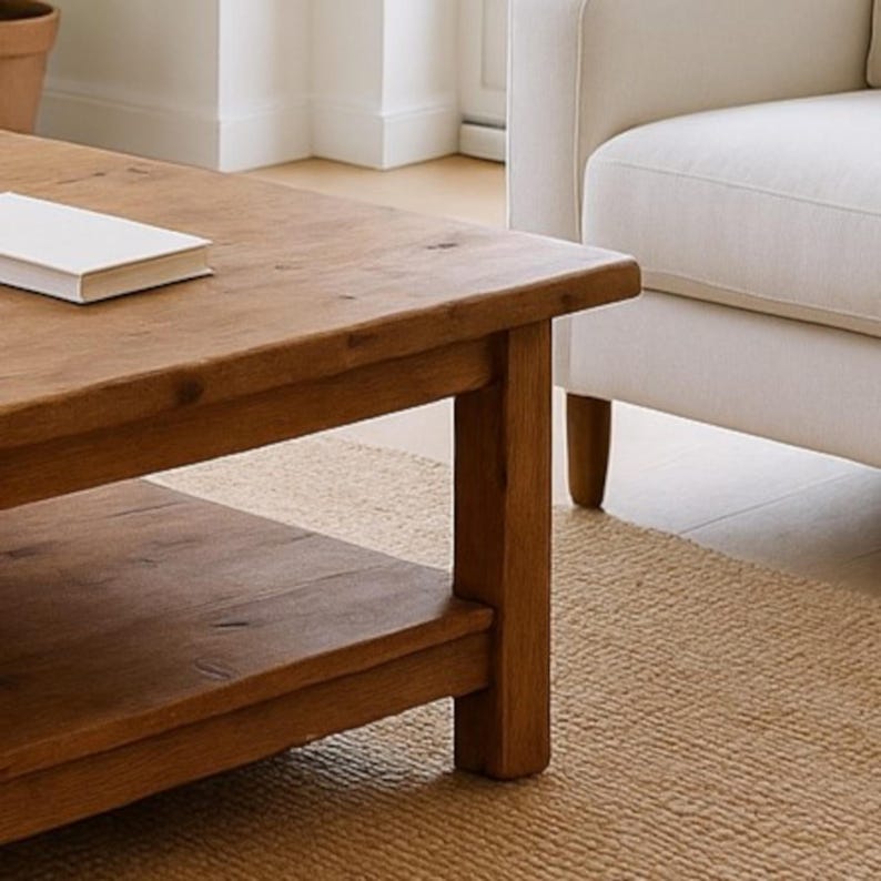 Rustic Wood Large Coffee Table, Solid Wood Coffee Tables With Shelf ...