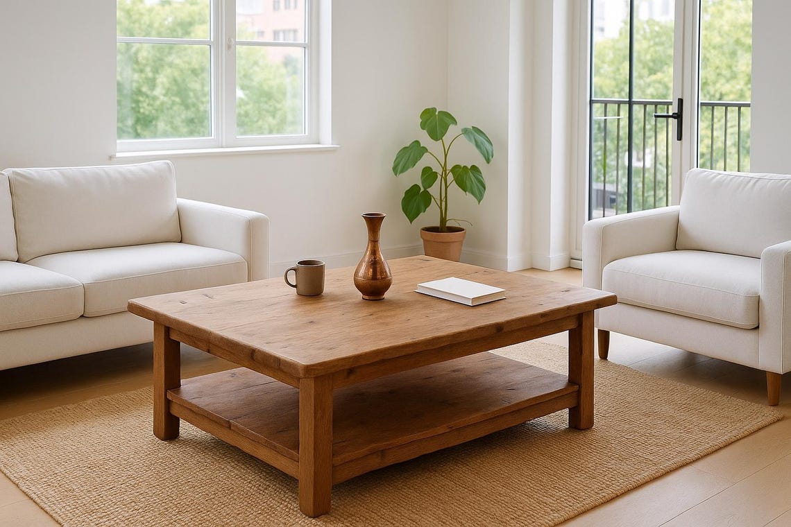 Rustic Wood Large Coffee Table, Solid Wood Coffee Tables With Shelf ...