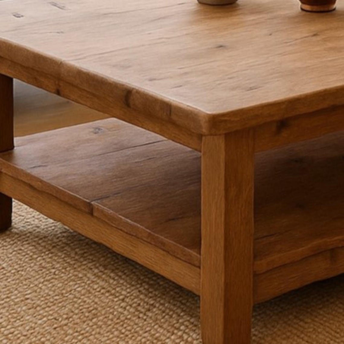 Rustic Wood Large Coffee Table, Solid Wood Coffee Tables With Shelf, Distressed Wood Coffee ...