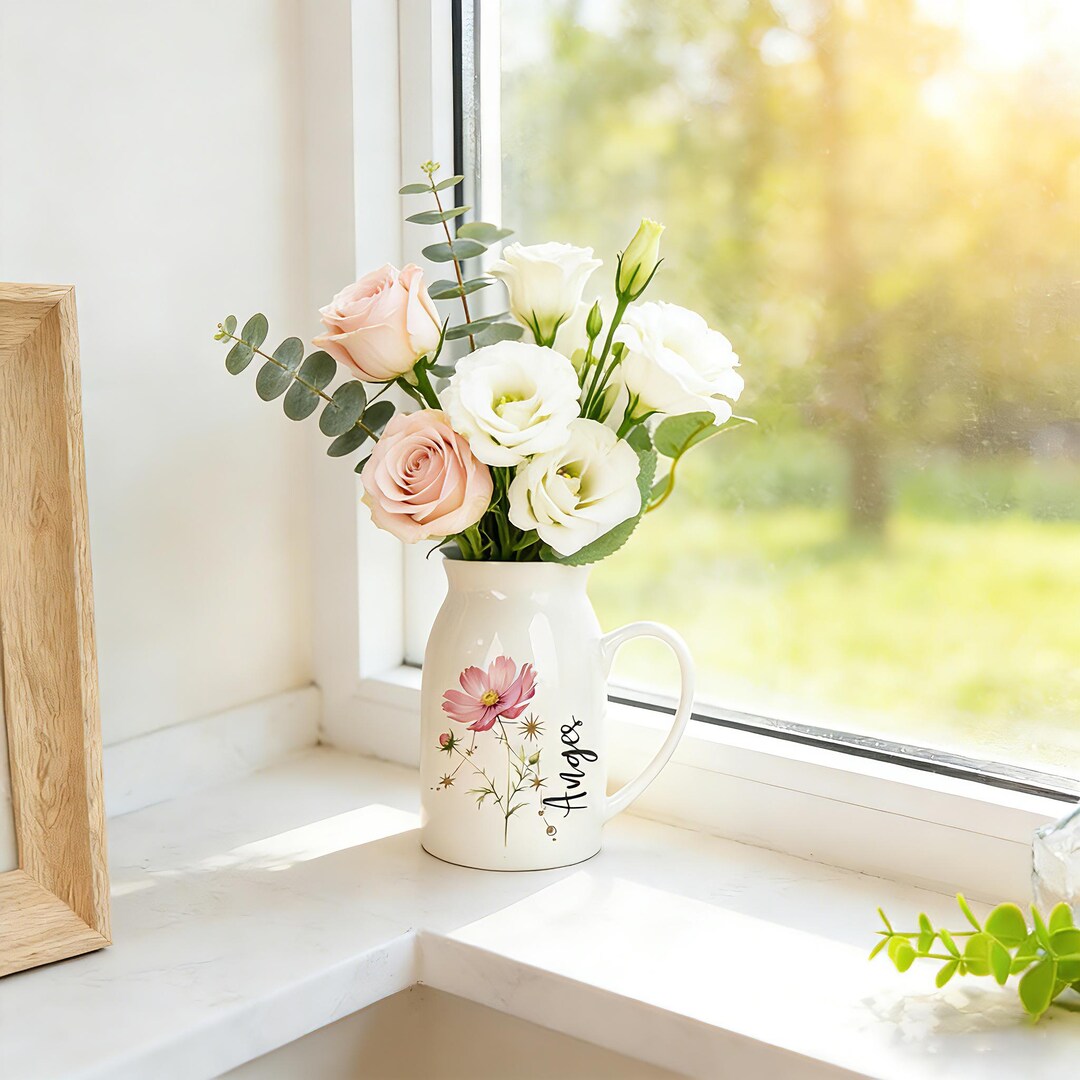 Personalized Birth Flower Vase,zodiac Sign Vase,personalized Vase for ...