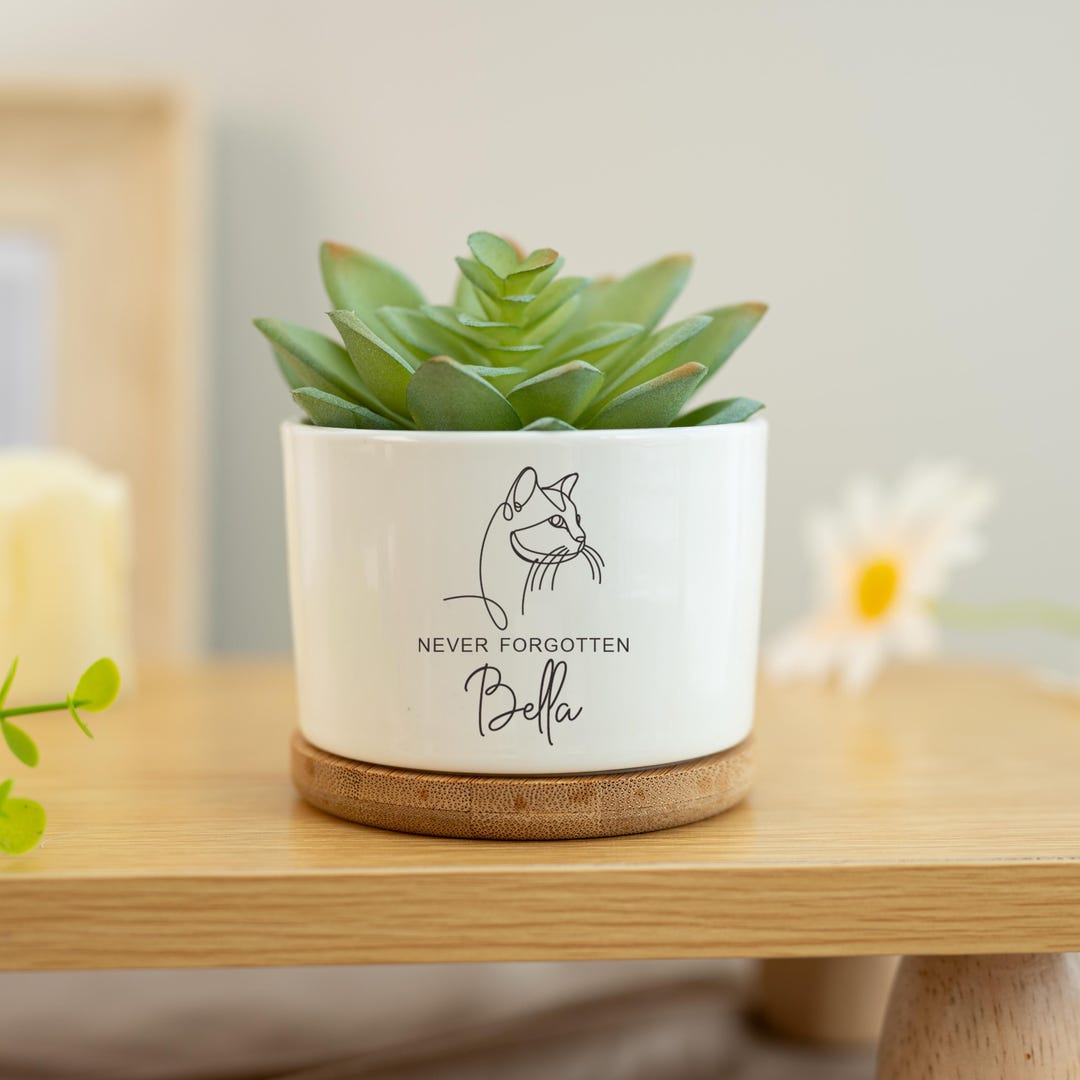 Personalized Pet Memorial Planter: Ceramic Keepsake With Wood Stand - Etsy