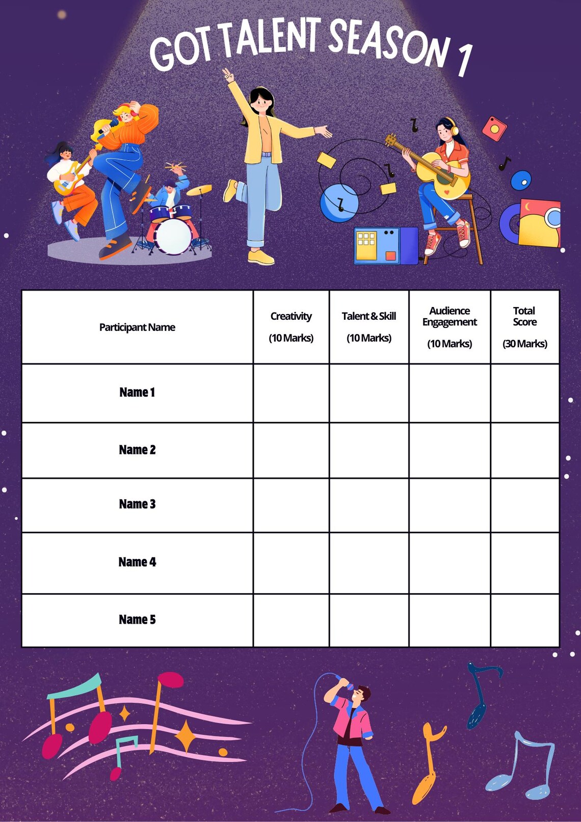 Got Talent Scoring Sheet - Etsy
