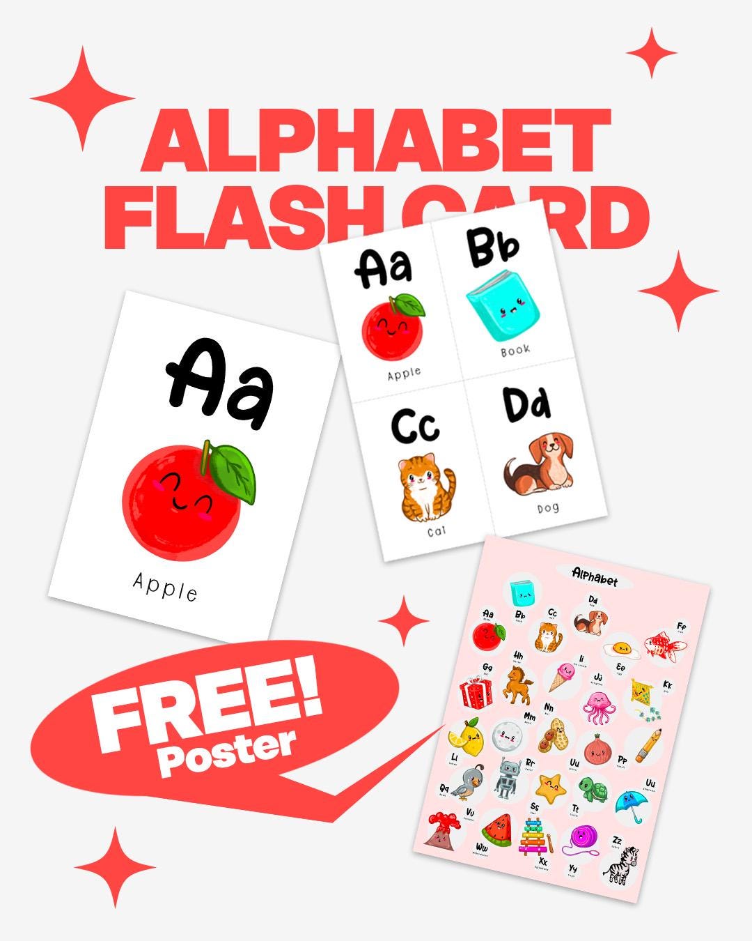 ABC Flashcards Kids - 26 Alphabet ABC Montessori Preschool Educational ...