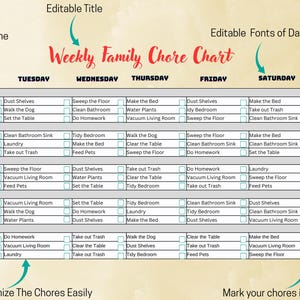 Editable Weekly Family Chore Chart – Canva Template | Printable ...
