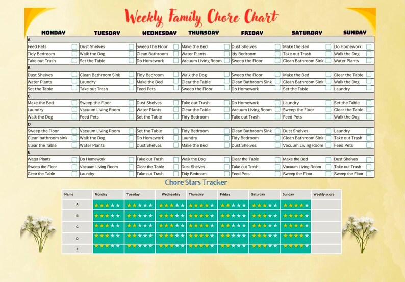 Editable Weekly Family Chore Chart – Canva Template | Printable ...