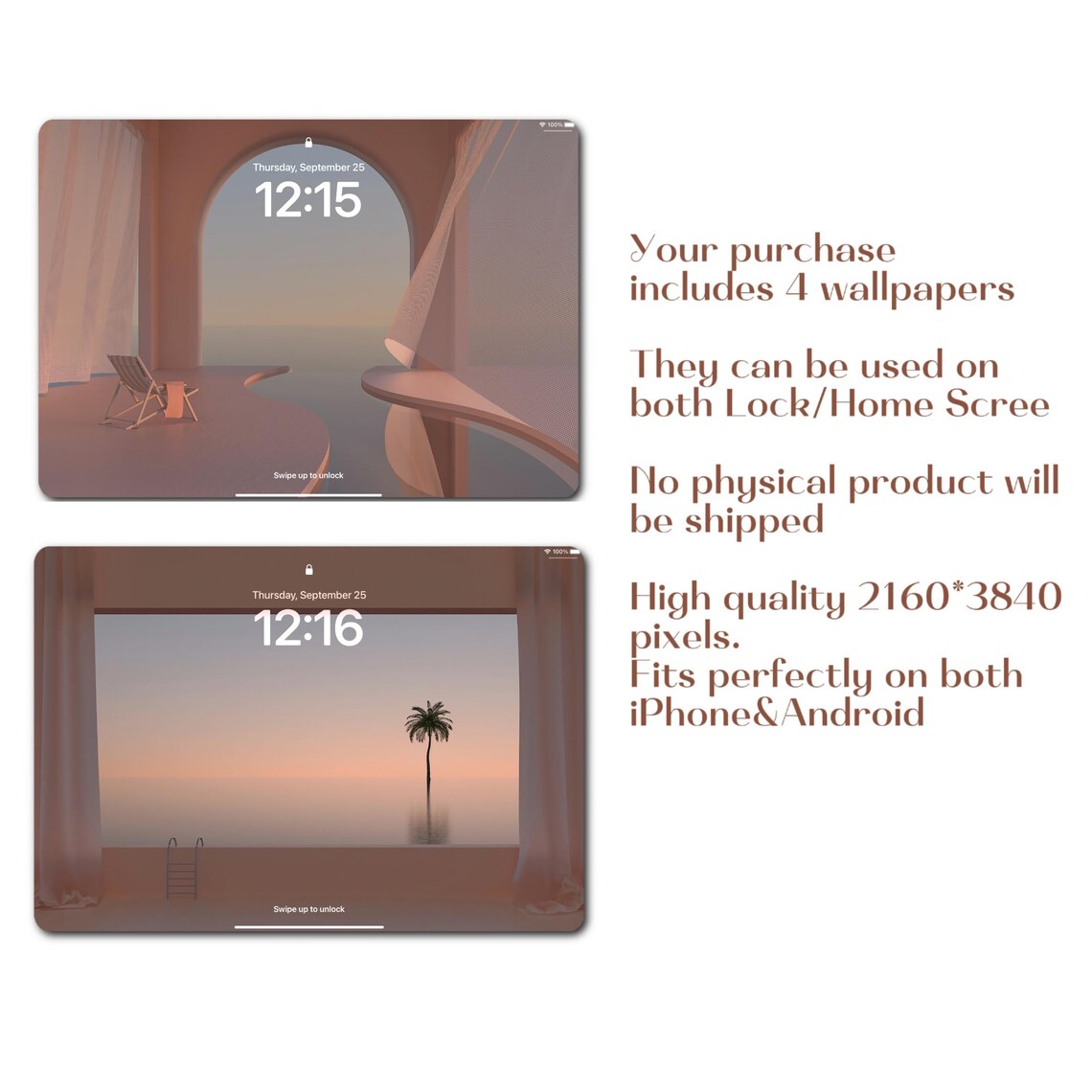 Minimalist iPad Wallpaper Set – Aesthetic Sunset Ocean Backgrounds ...