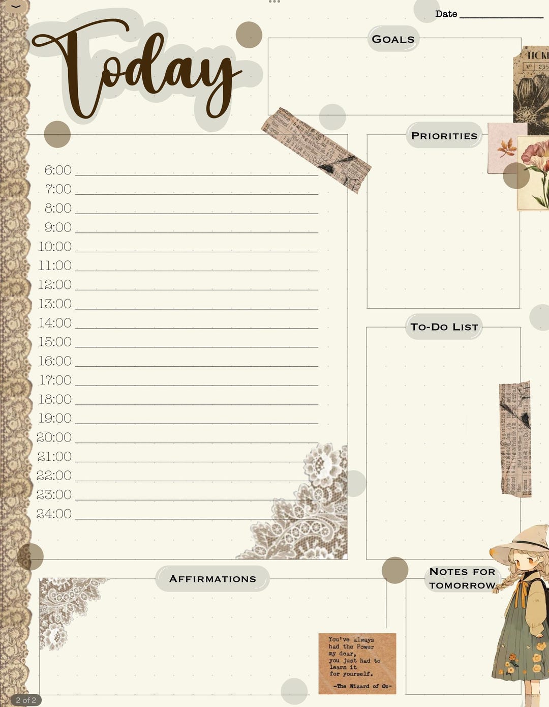 Vintage Lace Daily Planner | Printable Boho Schedule (PDF) - Etsy Canada