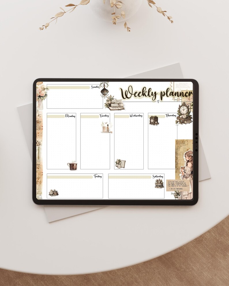 Vintage Weekly Planner Printable | Soft Academia Journal Page | Cozy ...
