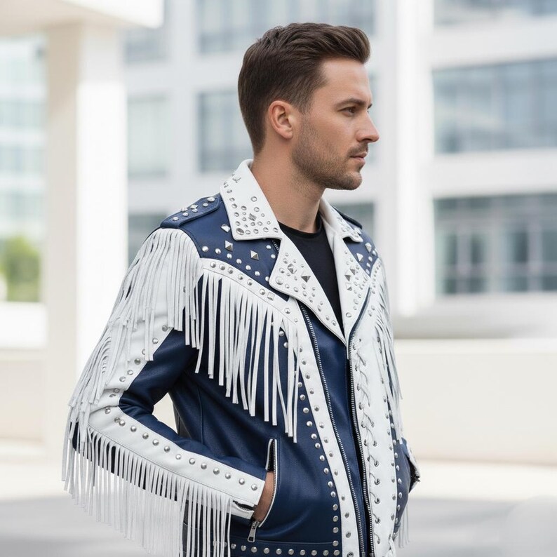 Fringe Leather Biker Jacket: Studded Western Rocker Coat - Etsy