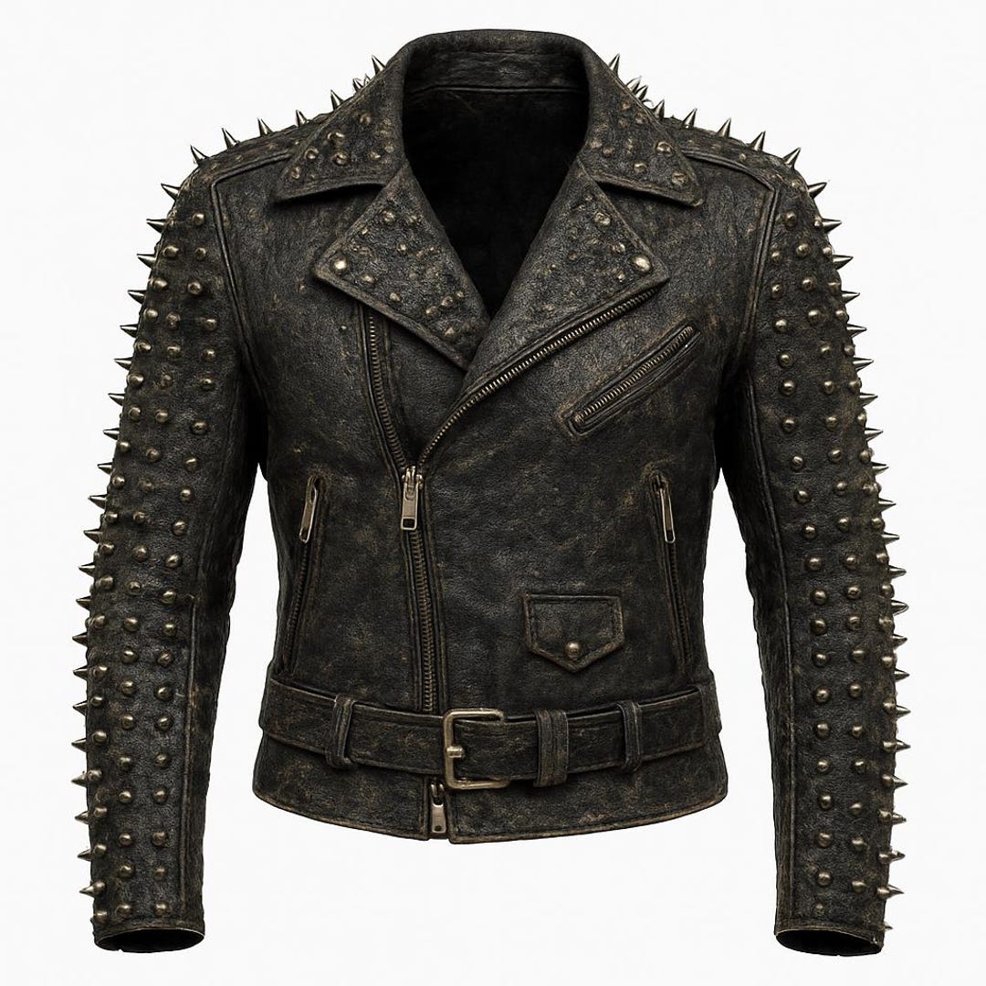 Handmade Spiked Sheepskin Biker Jacket: Distressed Punk Moto Coat - Etsy