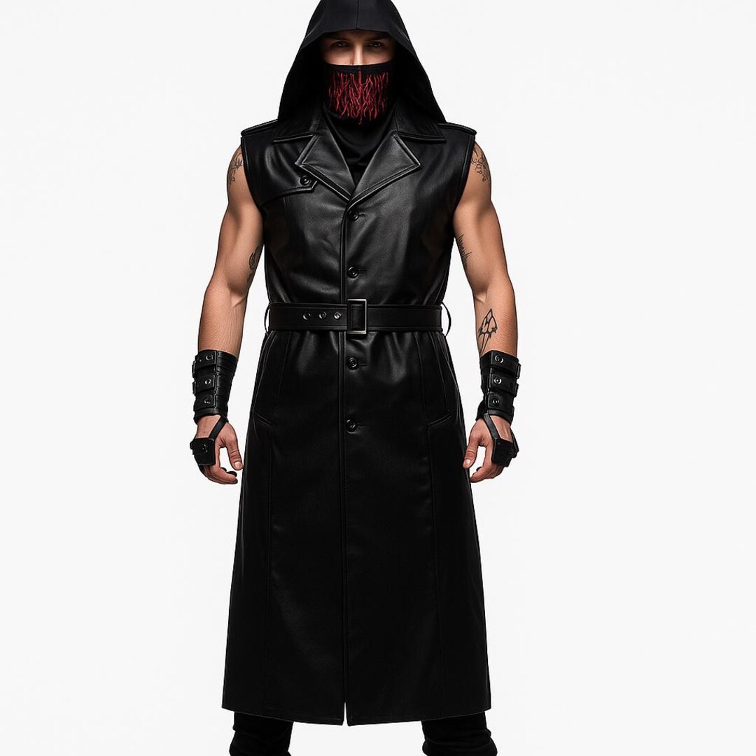 Sleeveless Leather Hooded Duster Coat: Gothic Cyberpunk Vest - Etsy
