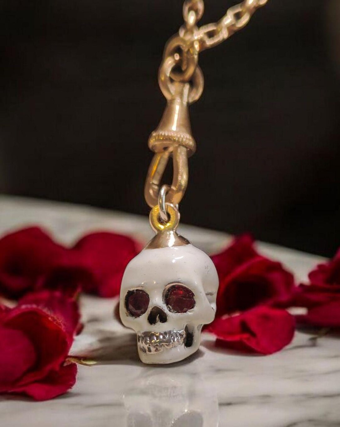 Antique Memento Mori Skull Pendant Solid Silver & White Enamel With ...