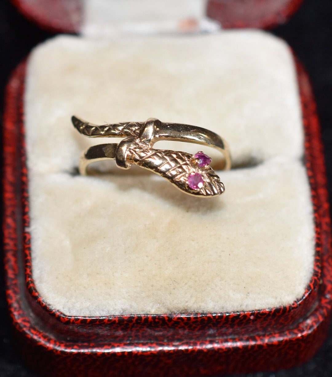 Gold & Ruby Snake Ring Serpent Ring Size UK H1/2 USA 4, Fully ...
