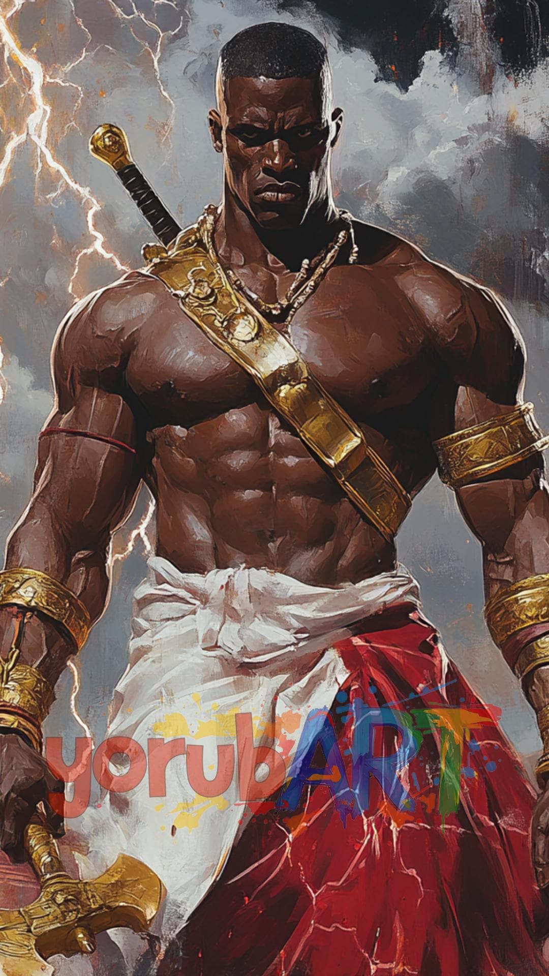Shango Warrior Printable Wall Art – Yoruba Thunder God Digital Poster ...