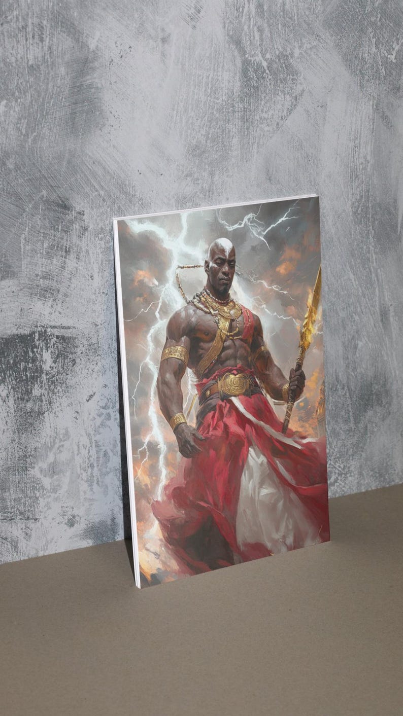Shango Lightning Warrior Printable Wall Art – Yoruba Orisha Thunder God Poster – African Fire ...