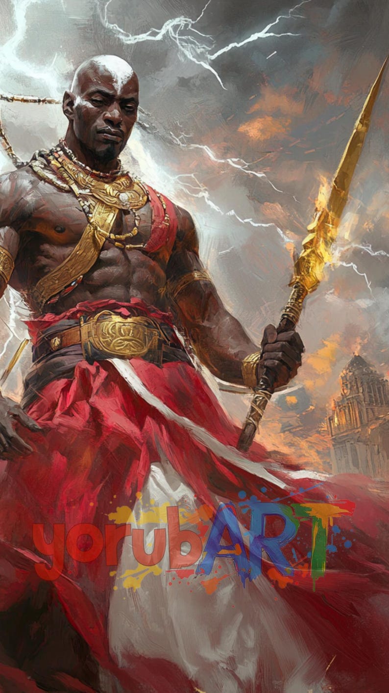 Shango Lightning Warrior Printable Wall Art – Yoruba Orisha Thunder God Poster – African Fire ...