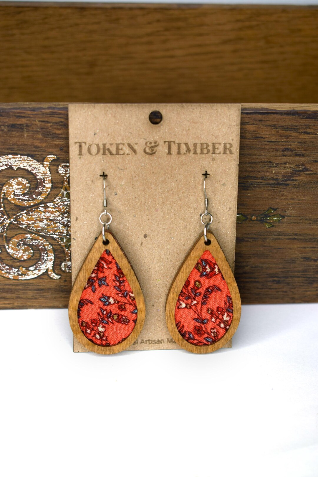 Paisley Fabric Earrings: Upcycled Fabric, Baltic Birch, Stainless Steel ...