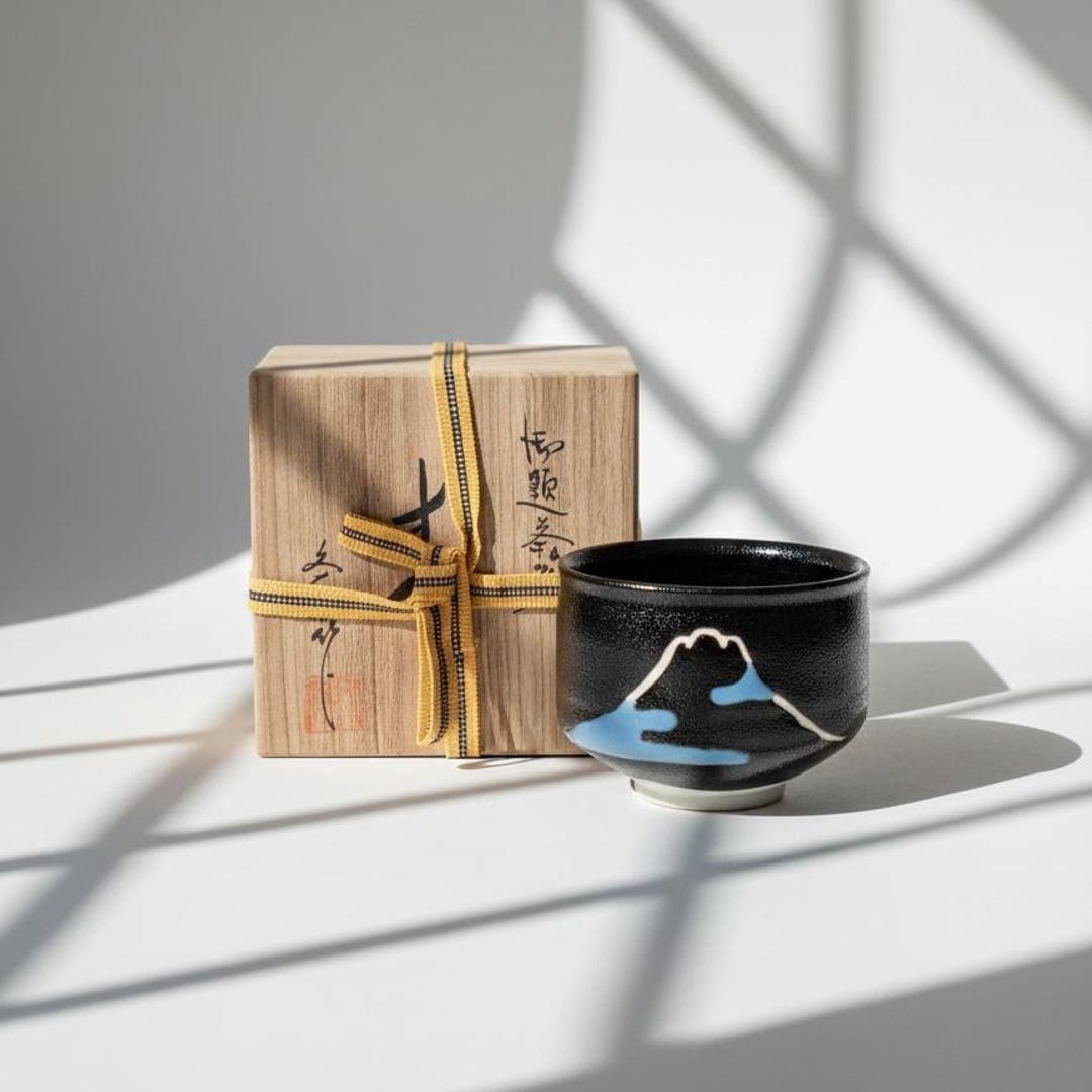 Fumiyasu Sugiura Seto Ware Matcha Bowl With Box, Mt. Fuji Design Tea ...