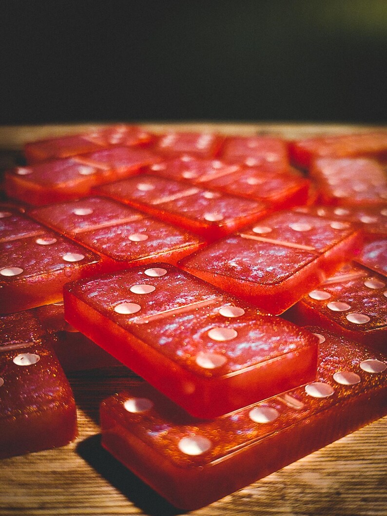 Red Translucent Resin Domino Set: Handmade Sparkly Mica Game - Etsy