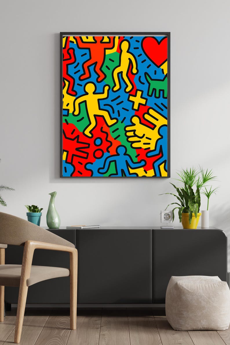 Keith Haring Inspired Wall Art Print – Bold Pop Art Style | 24x36 ...