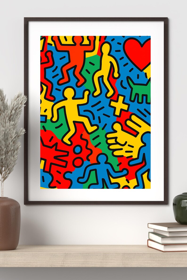 Keith Haring Inspired Wall Art Print – Bold Pop Art Style | 24x36 ...