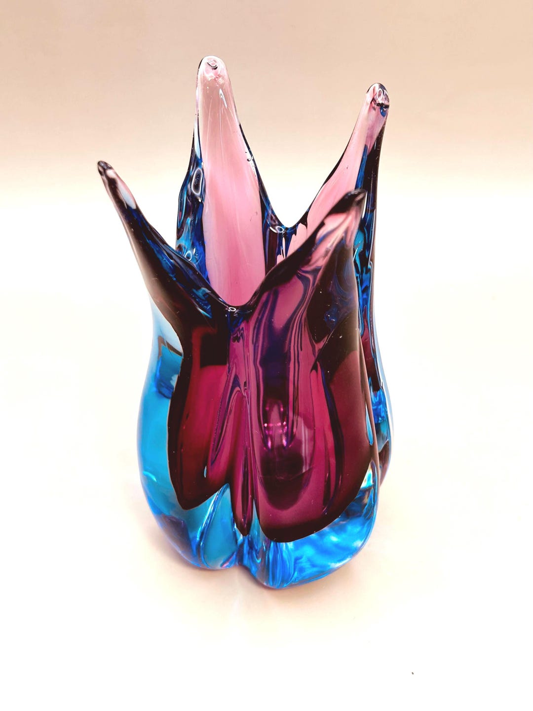 Murano Art Glass Vase – Hand Blown Italian Glass – Blue & Amethyst - Etsy