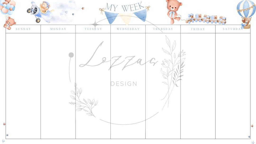 Blue Teddy Bears Weekly Planner, Kids Planners, Autism, Teddy's ...