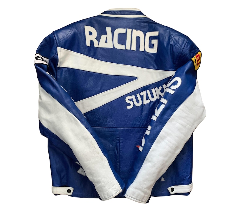 Suzuki GSX Racing Leather Motorcycle Jacket: Blue & White Biker - Etsy