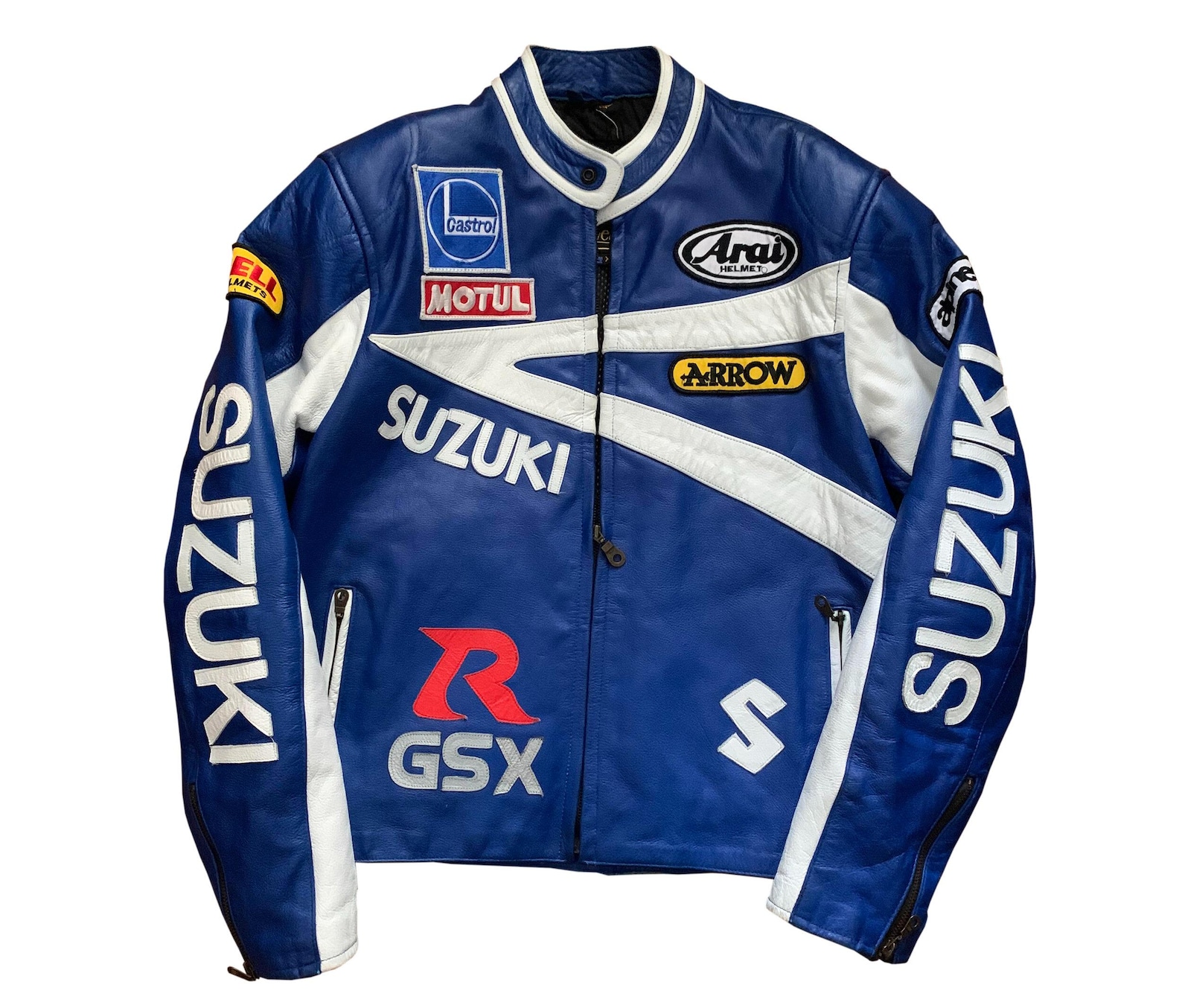 Suzuki GSX Racing Leather Motorcycle Jacket: Blue & White Biker - Etsy