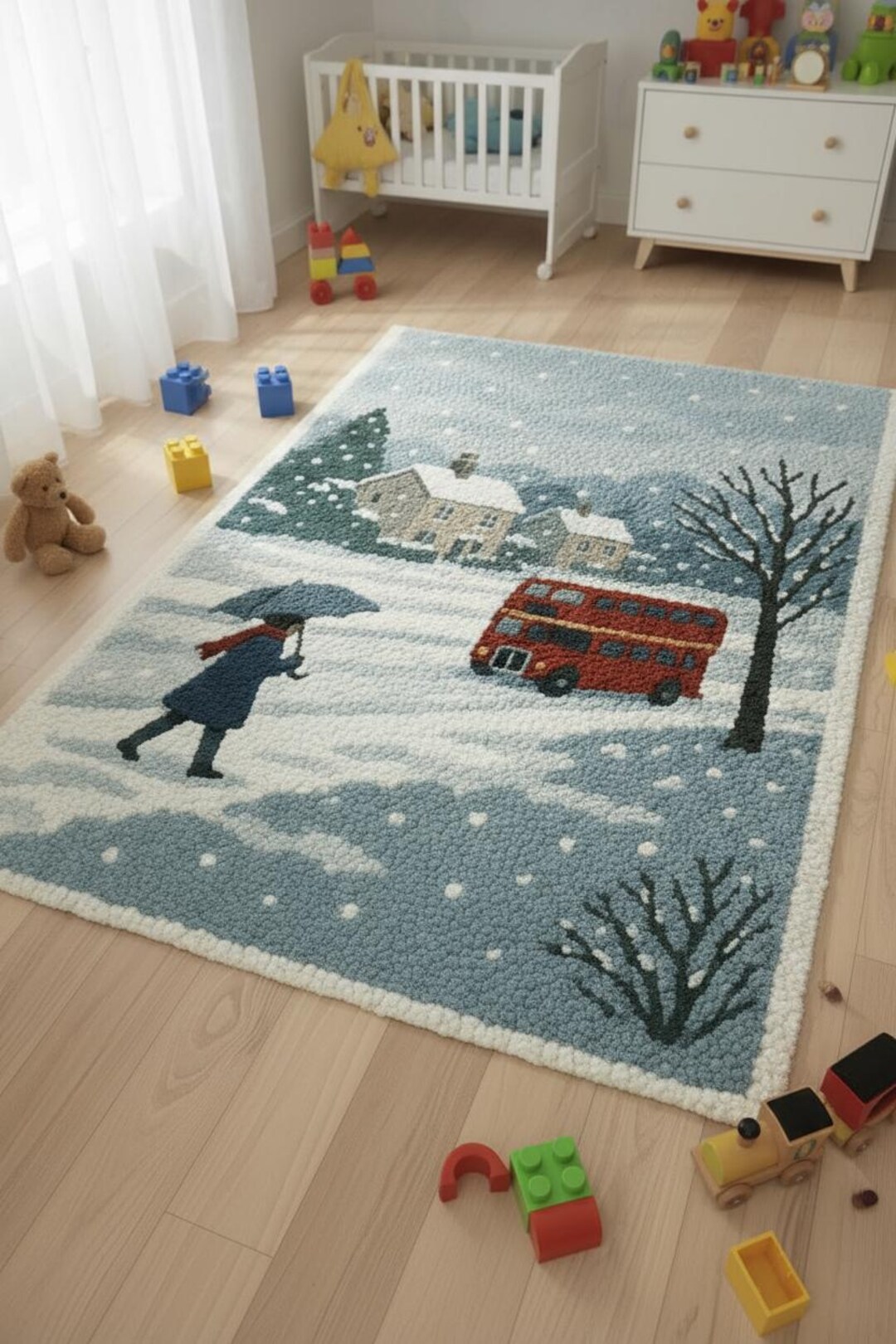 Winter Wonderland Kids Rug: Storybook Snow Scene Nursery Decor - Etsy