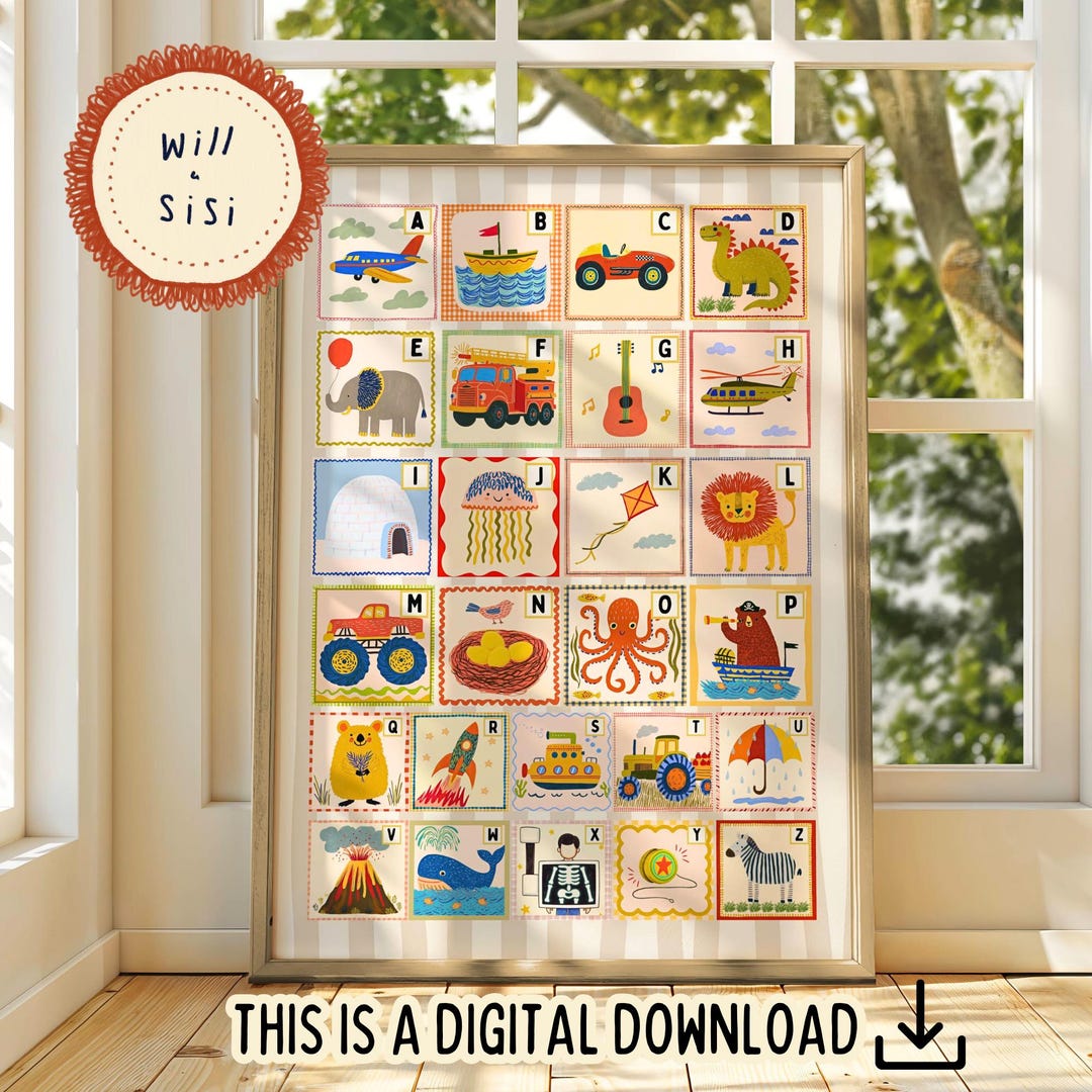 Alphabet Wall Art A to Z Learning Print Neutral Nursery ABC Poster Kids ...