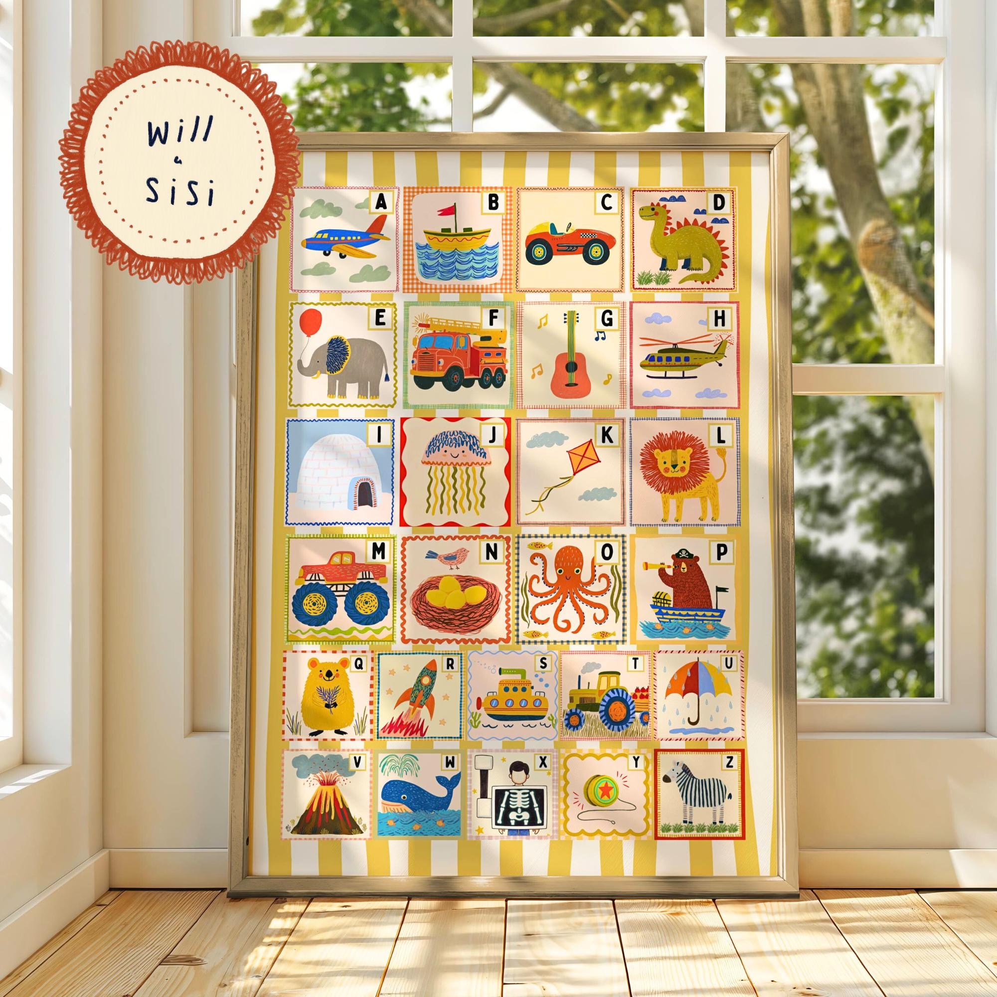 Whimsical Alphabet Nursery Art A to Z Kid Wall Print Playroom Learning ...