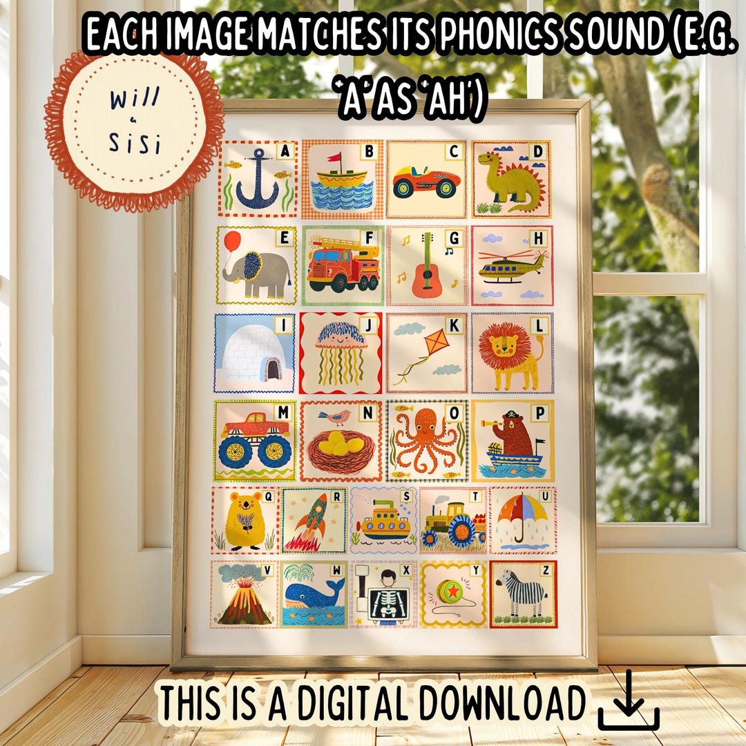 Phonics Alphabet Poster Printable A to Z Wall Art Educational Nursery ...
