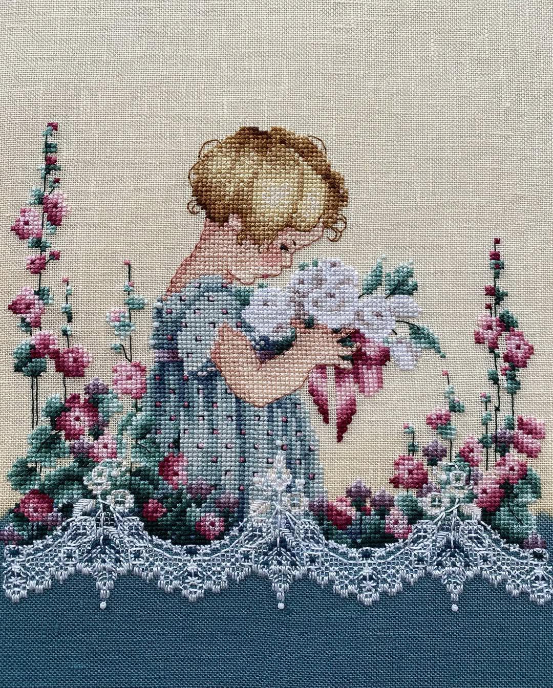 Cross Stitch Pattern "emmas Garden" PDF + XSD Saga, Girl and Flowers ...