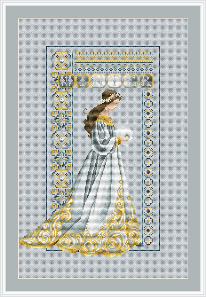 Cross Stitch Pattern Lady Winter, PDF + XSD Saga, Gold Purple, Seasons ...