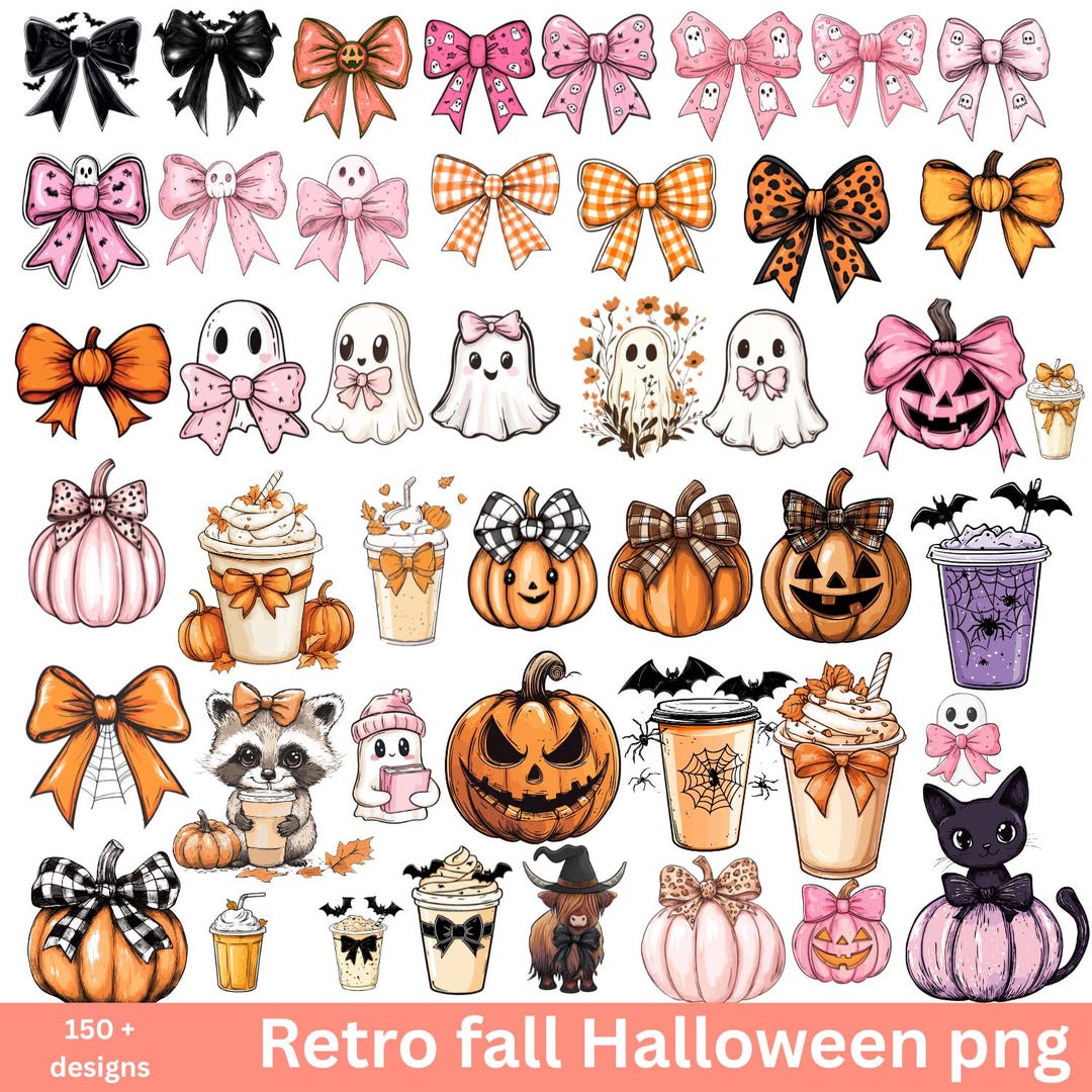 Halloween Girli PNG Bundle – Pink Pumpkin Bows, Ghost Clipart (digital ...