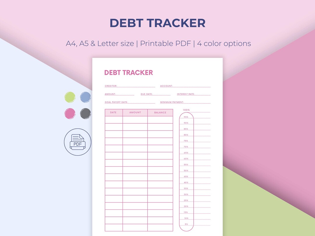 Debt Tracker Printable, Debt Payoff Log, 4 Colors, A4/a5/letter Sizes ...