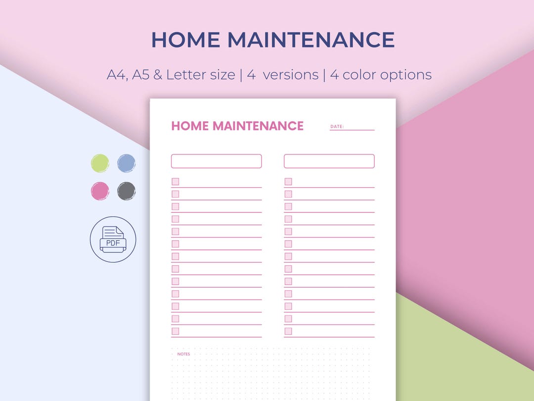Home Maintenance Checklist Printable: Seasonal Chore Planner (a4/a5 ...