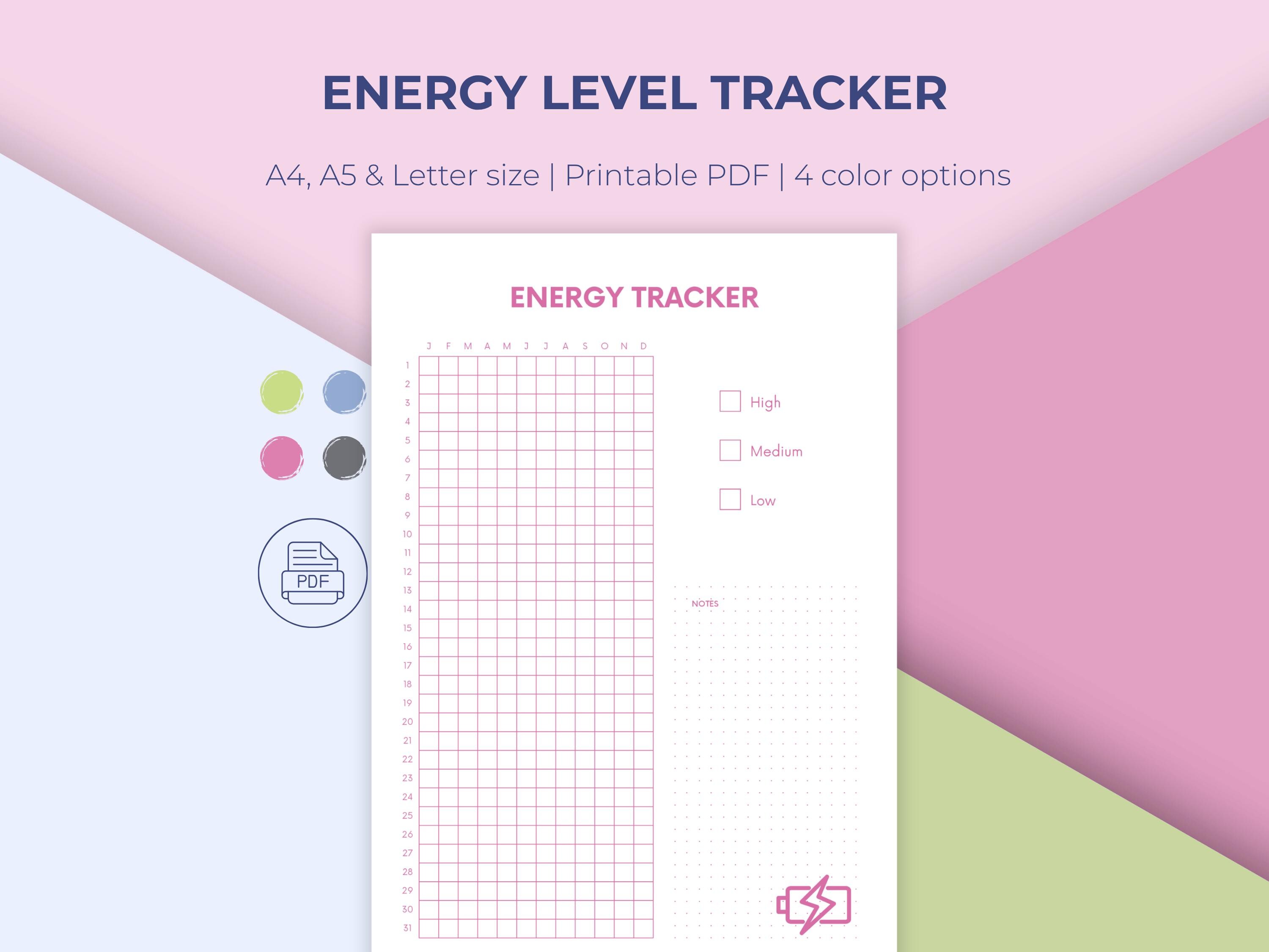 Energy Tracker, Printable Mood Tracker , 4 Colors, A4/a5/letter Sizes ...