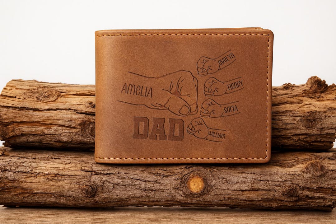 Personalized Fist Bump Papa Wallet, Custom Dad Kids Name Wallet ...