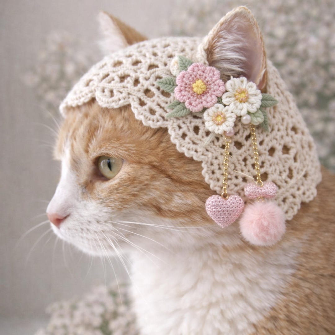 Crochet Cat Bonnet Pattern PDF | Floral Pet Hat - Etsy