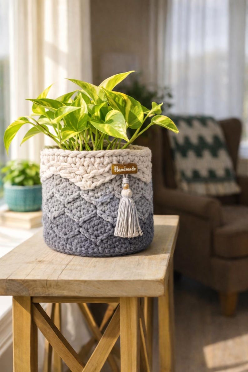 Crochet Plant Pot Cover Pattern PDF | Modern Crochet Basket Pattern ...