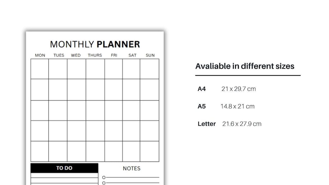 One-page Monthly Planner Printable: Portrait Layout (a4/a5/letter PDF ...
