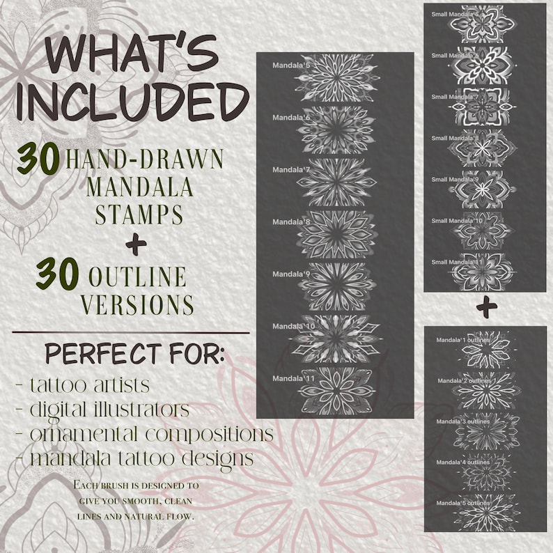 Procreate Mandala Tattoo Brushes | Fine Line, Dotwork Stamps (digital ...