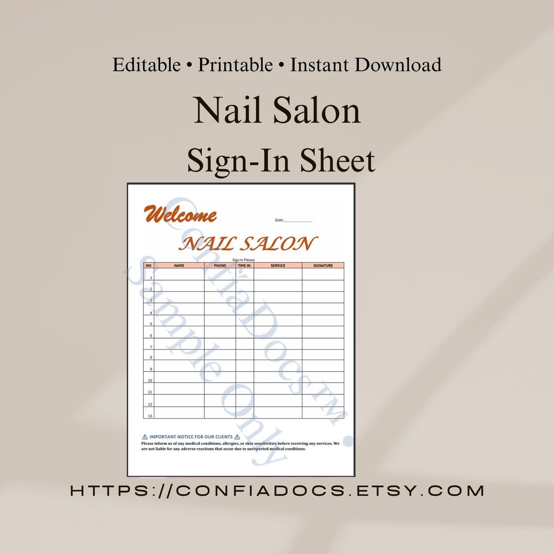 Salon Client Sign-in Sheet: Editable PDF & Word Template - Etsy