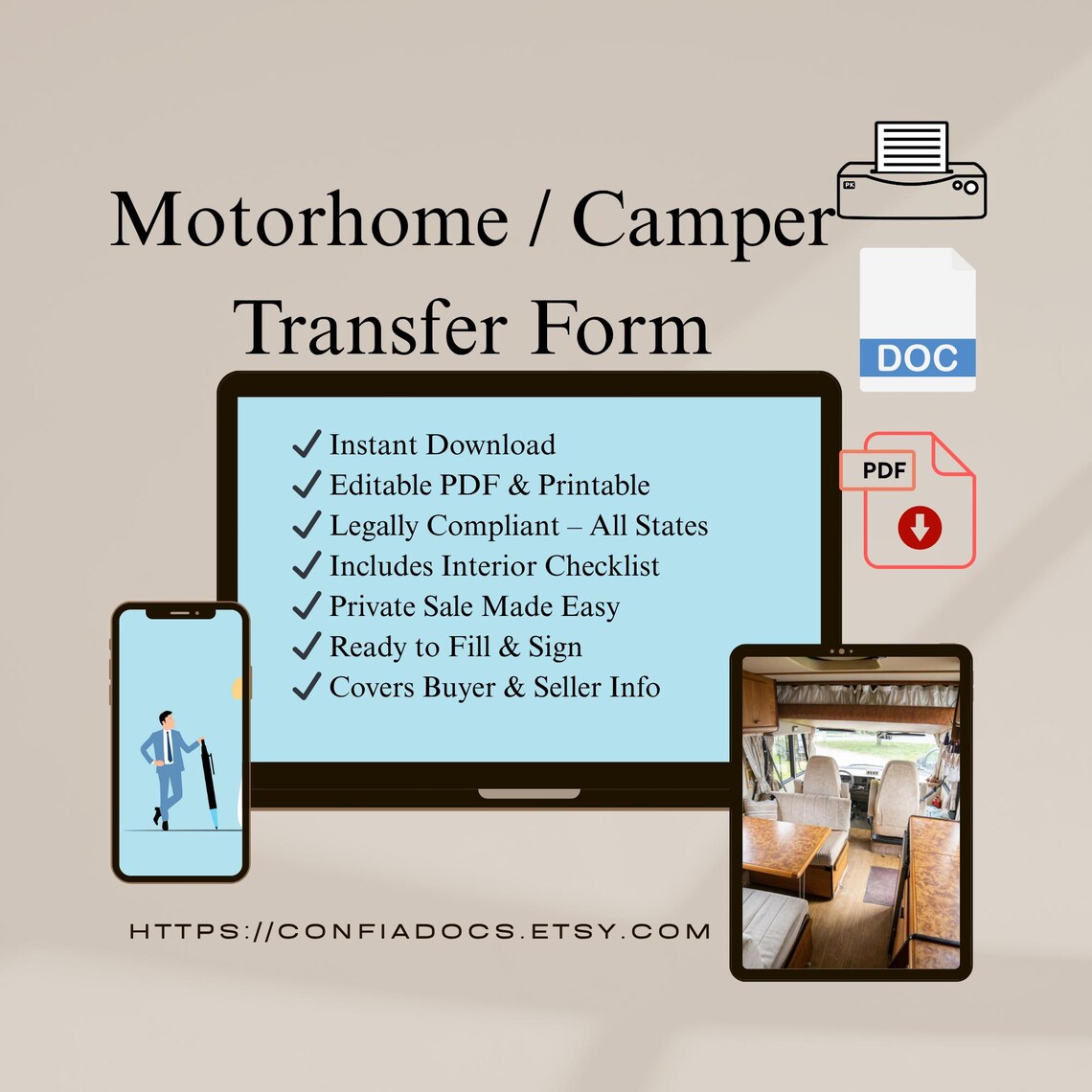 RV Bill of Template | Camper, Motorhome Transfer Form (editable PDF ...